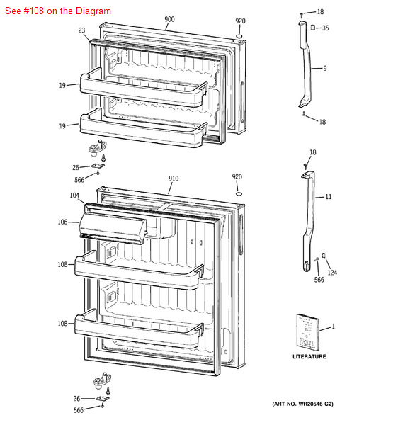 GE General Electric RCA Hotpoint Sears Kenmore Refrigerator FIXED DOOR ...