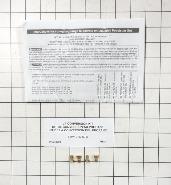 Frigidaire LP CONVERSION KIT - Part# 316243700 | Appliance Parts - PartsIPS